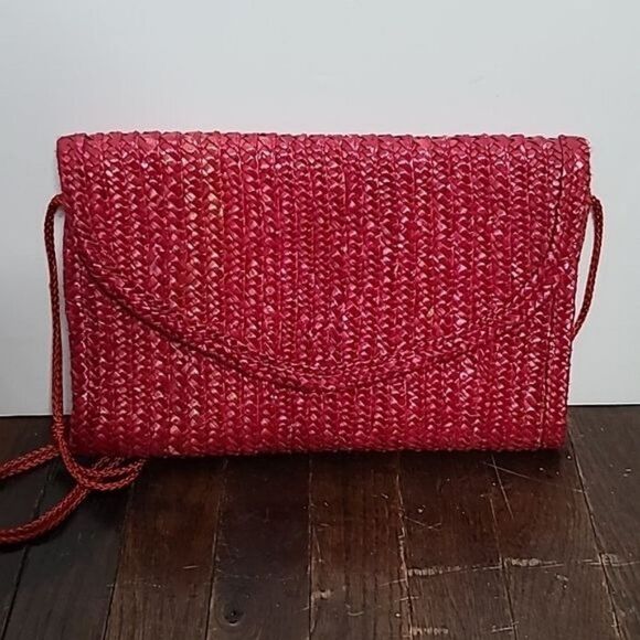Vintage | Bags | Vintage 8s 90s Red Straw Foldover Shoulder Purse ...